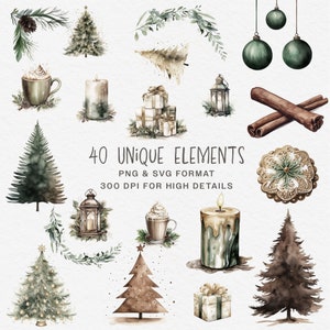 Merry Christmas Clipart Bundle, Watercolor Cozy Christmas Ornaments ...