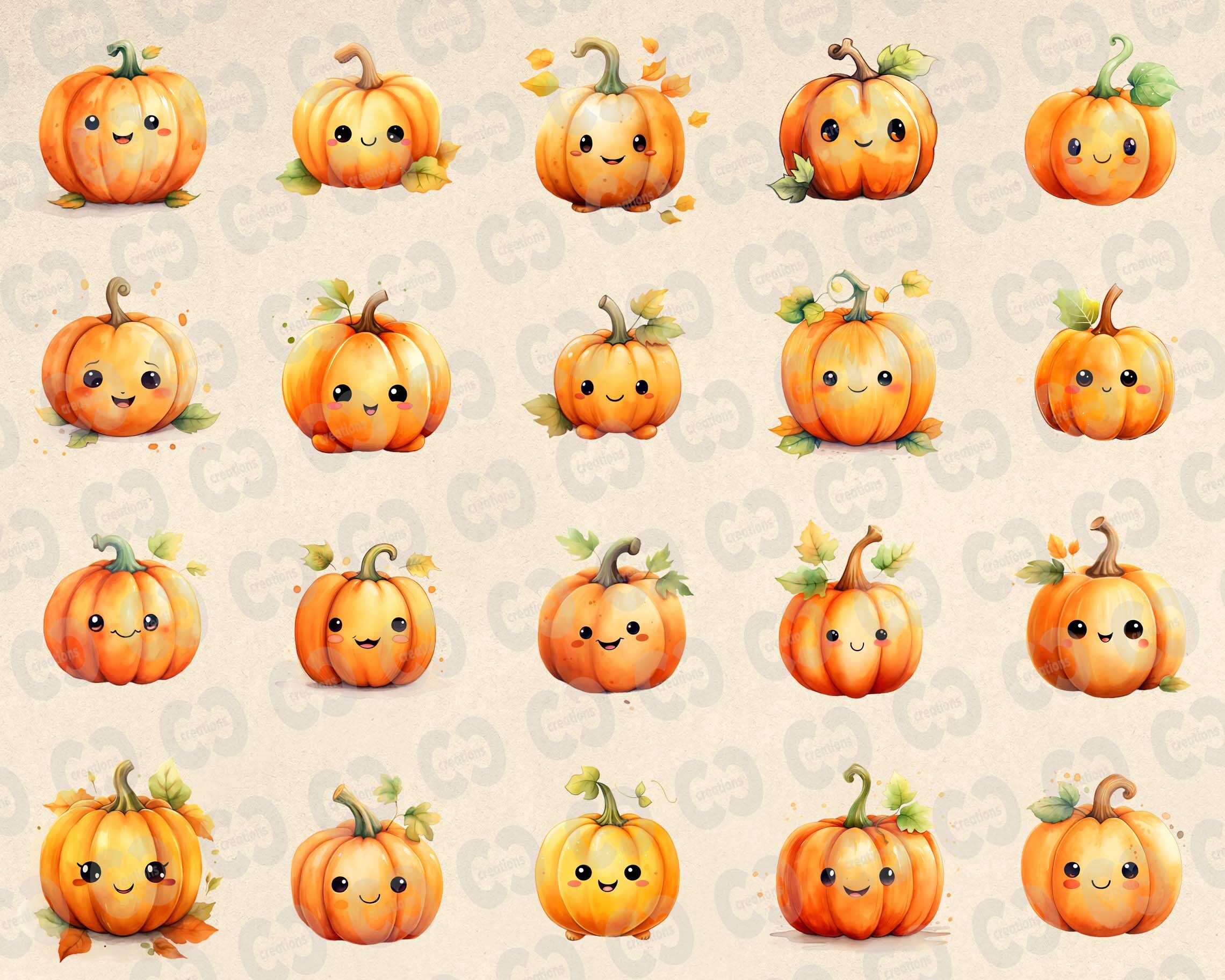 Autumn Cute Pumpkin Clipart Bundle, Watercolor Fall Pumpkin Clip Art ...