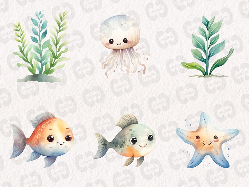 Watercolor Cute Undersea Clipart, Underwater Graphics in PNG & SVG for ...