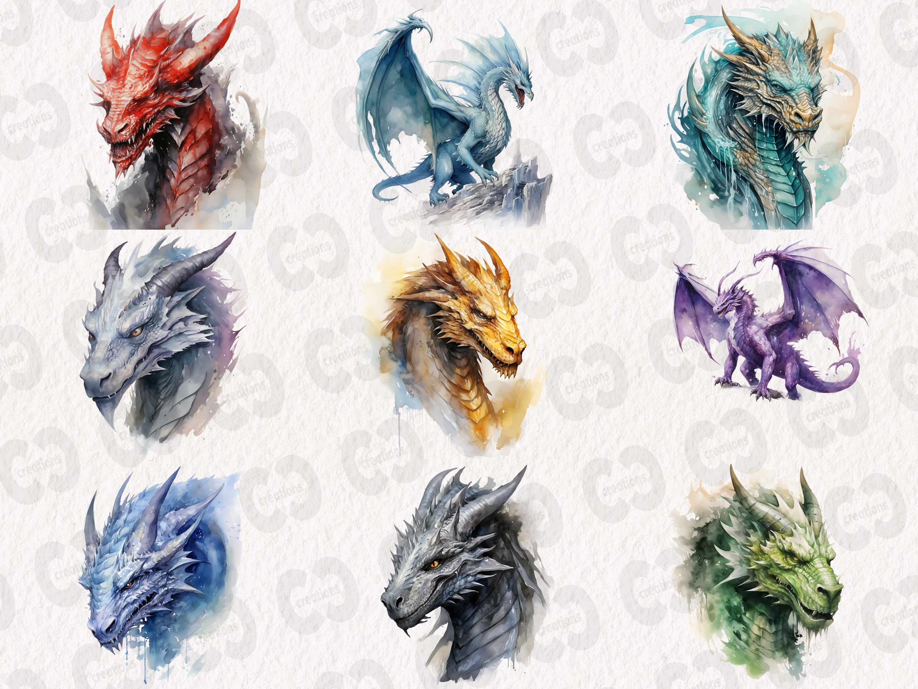 Watercolor Elemental Dragon Clipart, Dragons Graphics PNG, Dragon Clip ...