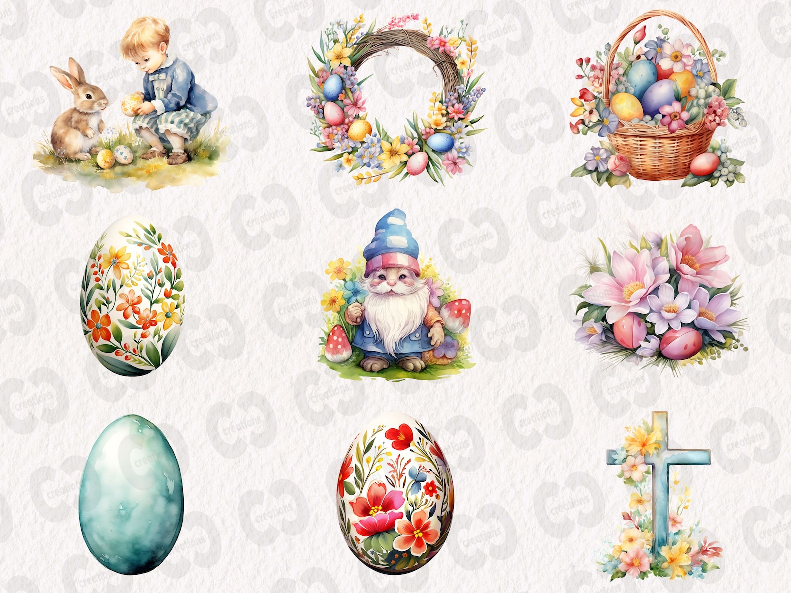 Watercolor Easter Clipart Bundle, PNG & SVG Easter Graphics, Cute Bunny ...