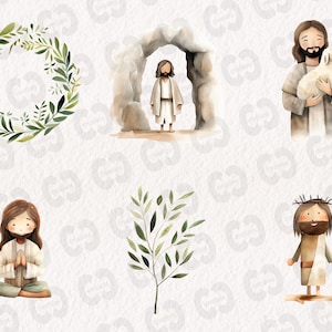 Cute Easter Jesus Clipart, Watercolor He is Risen Easter Story ...