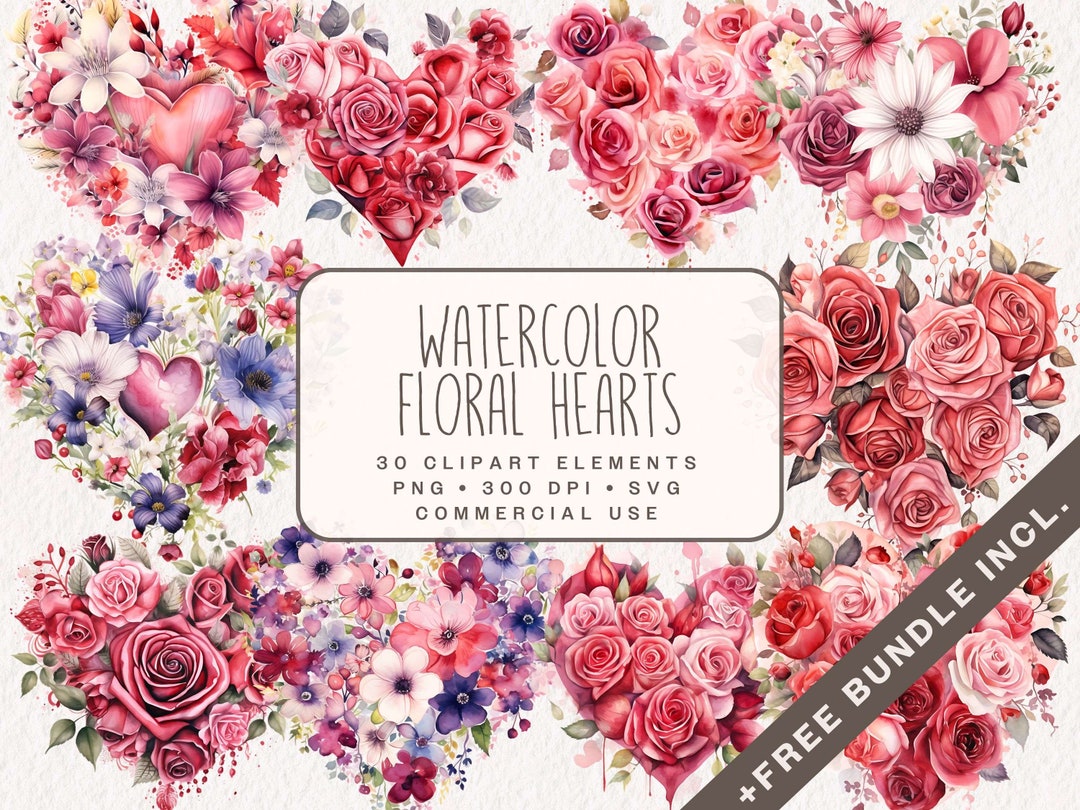 Pink Floral Hearts Clipart, Cute Valentine Graphics in PNG and SVG ...