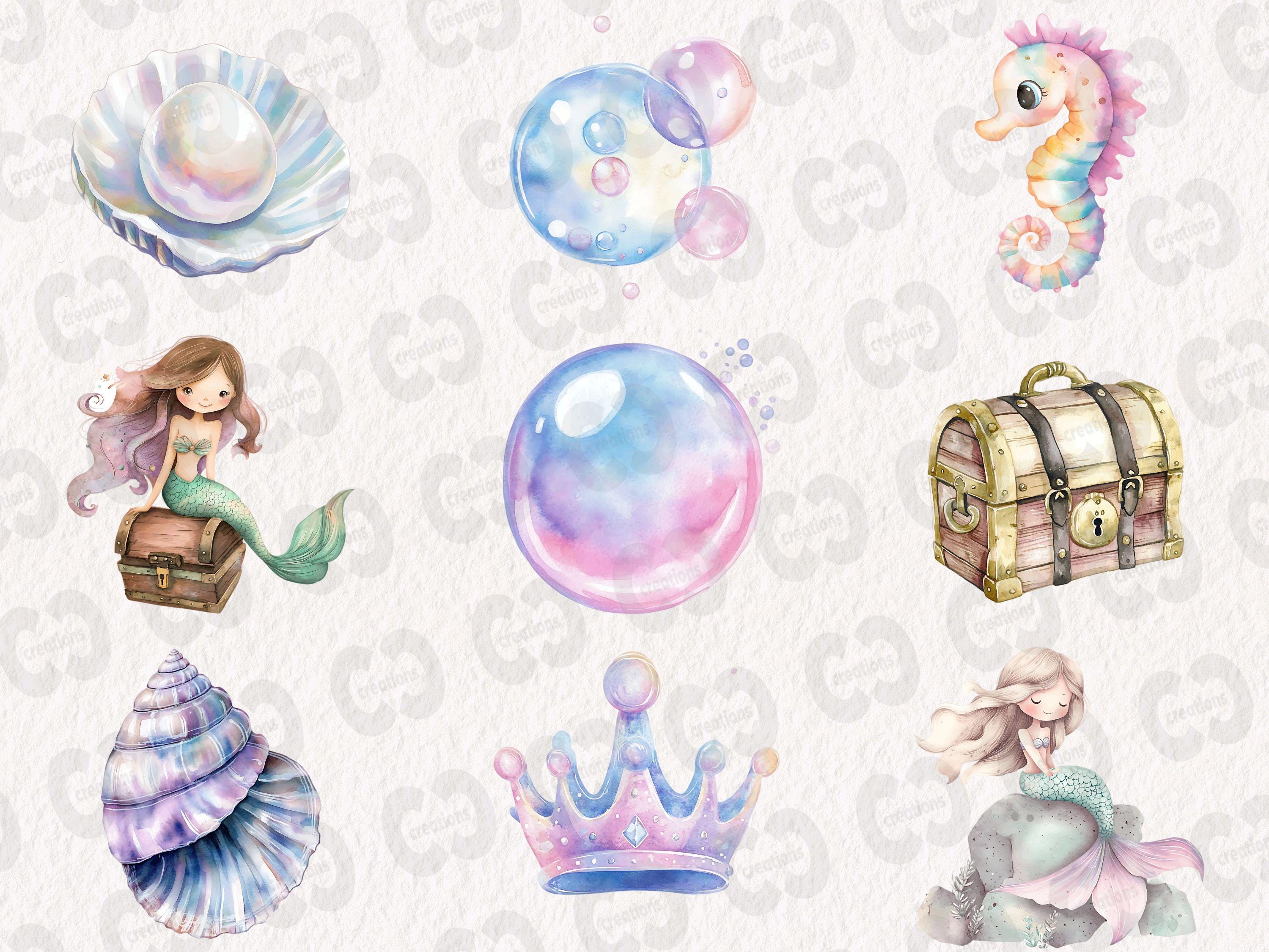 Watercolor Cute Mermaid Clipart, Mermaids PNG, Pastel Baby Mermaid Clip ...