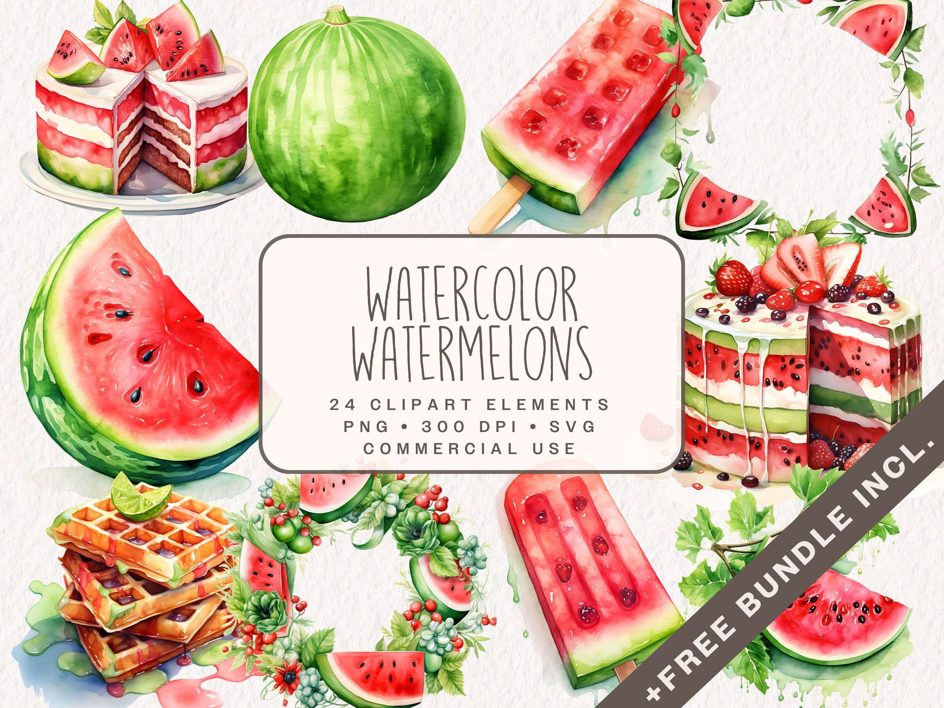Watercolor Watermelons Clipart Bundle Cute Food Graphics in - Etsy