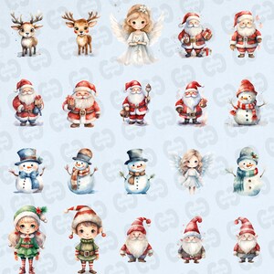 Cute Christmas Characters Clipart, Watercolor Xmas Clip Art PNG Bundle ...
