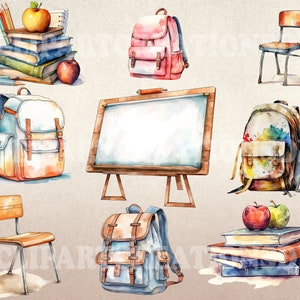 Back to School Clipart Bundle, 60 Watercolor Back to School Clip Art ...