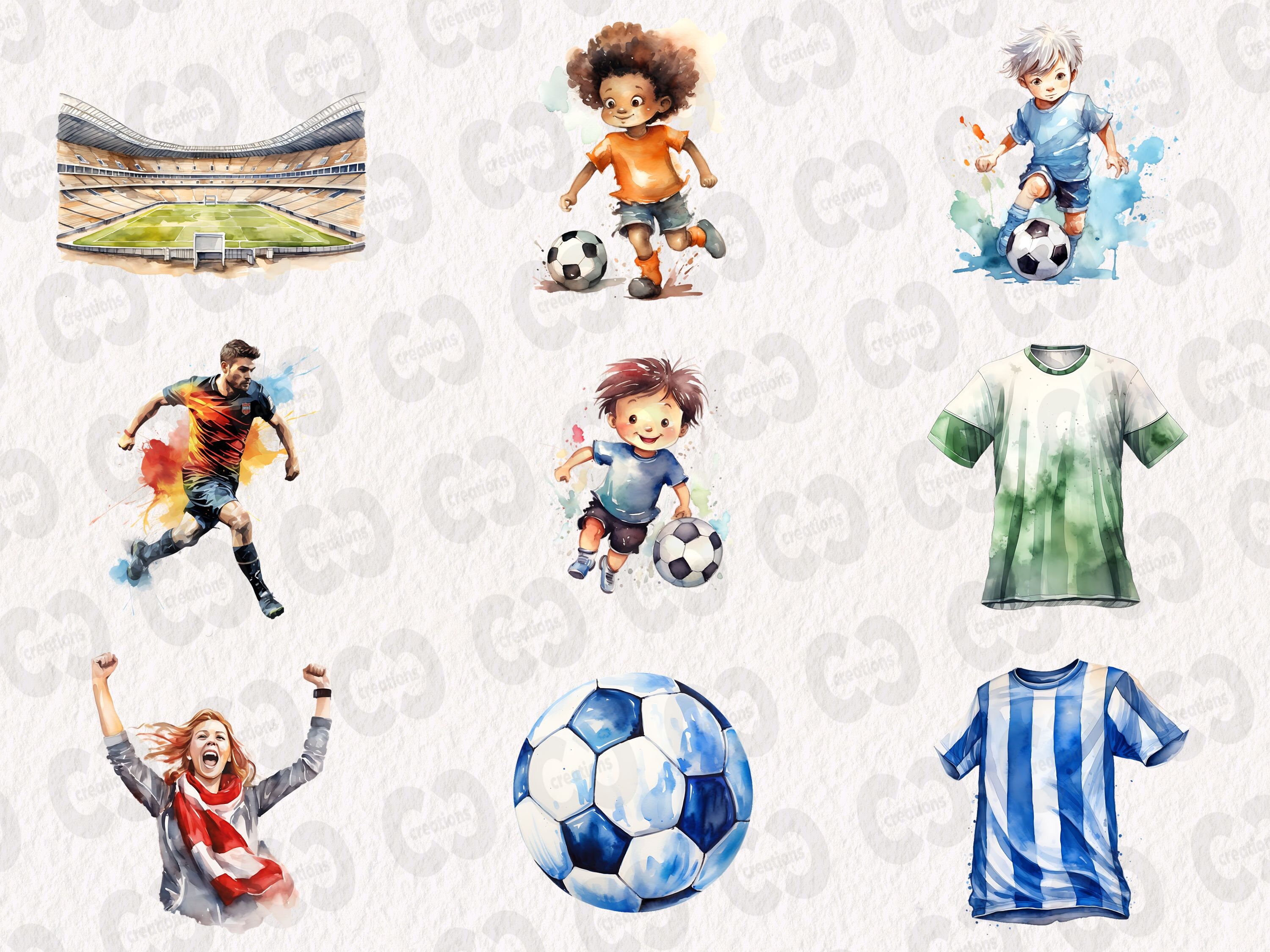 Watercolor Soccer Clipart Bundle, Cute Kids Playing Football Graphics ...