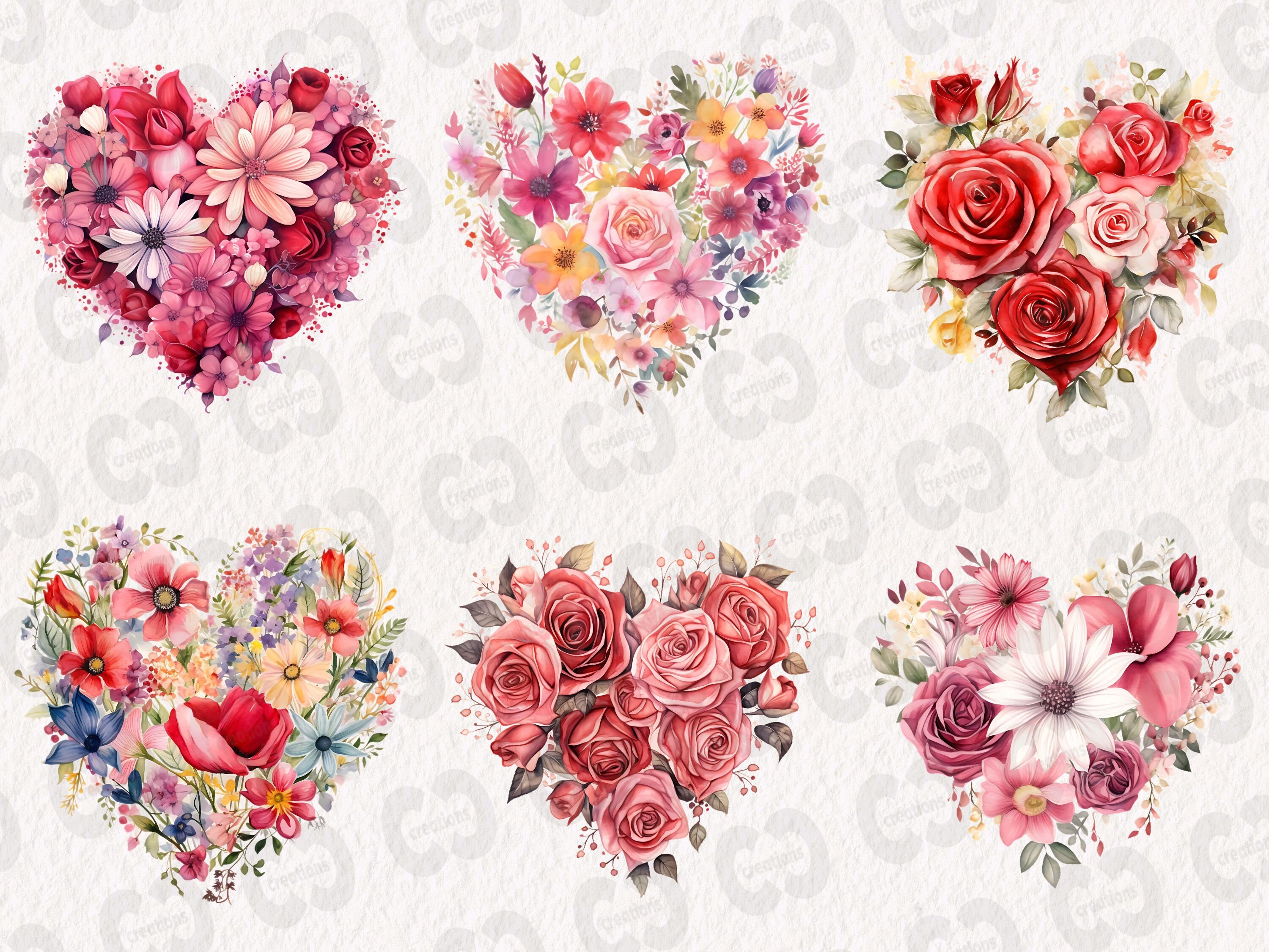 Pink Floral Hearts Clipart, Cute Valentine Graphics in PNG and SVG ...
