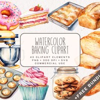 Baking Watercolor Clipart, Food Clipart, Kitchen Clipart, Baking Tools ...