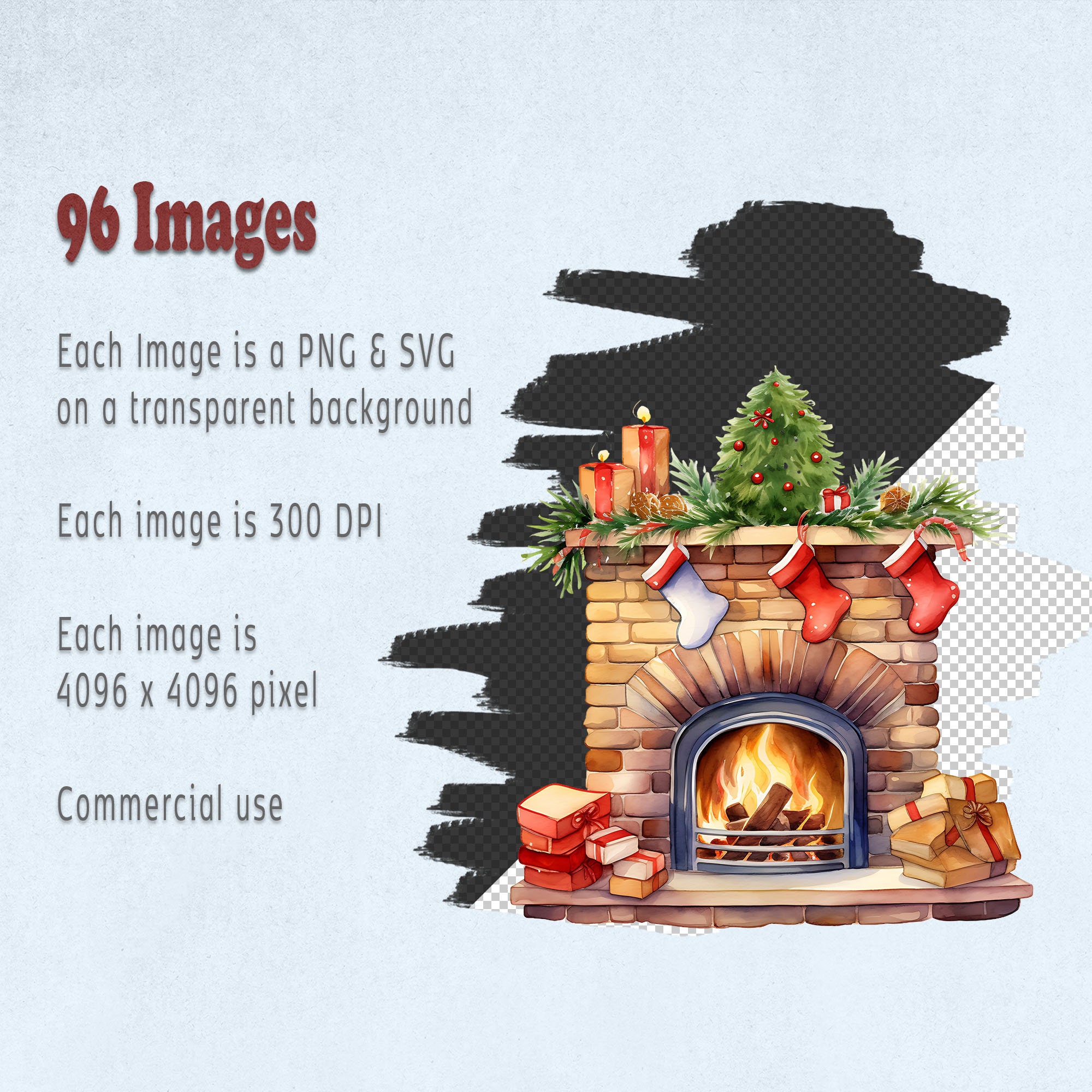 Christmas Cozy Fireplace Clipart Watercolor Winter Season - Etsy