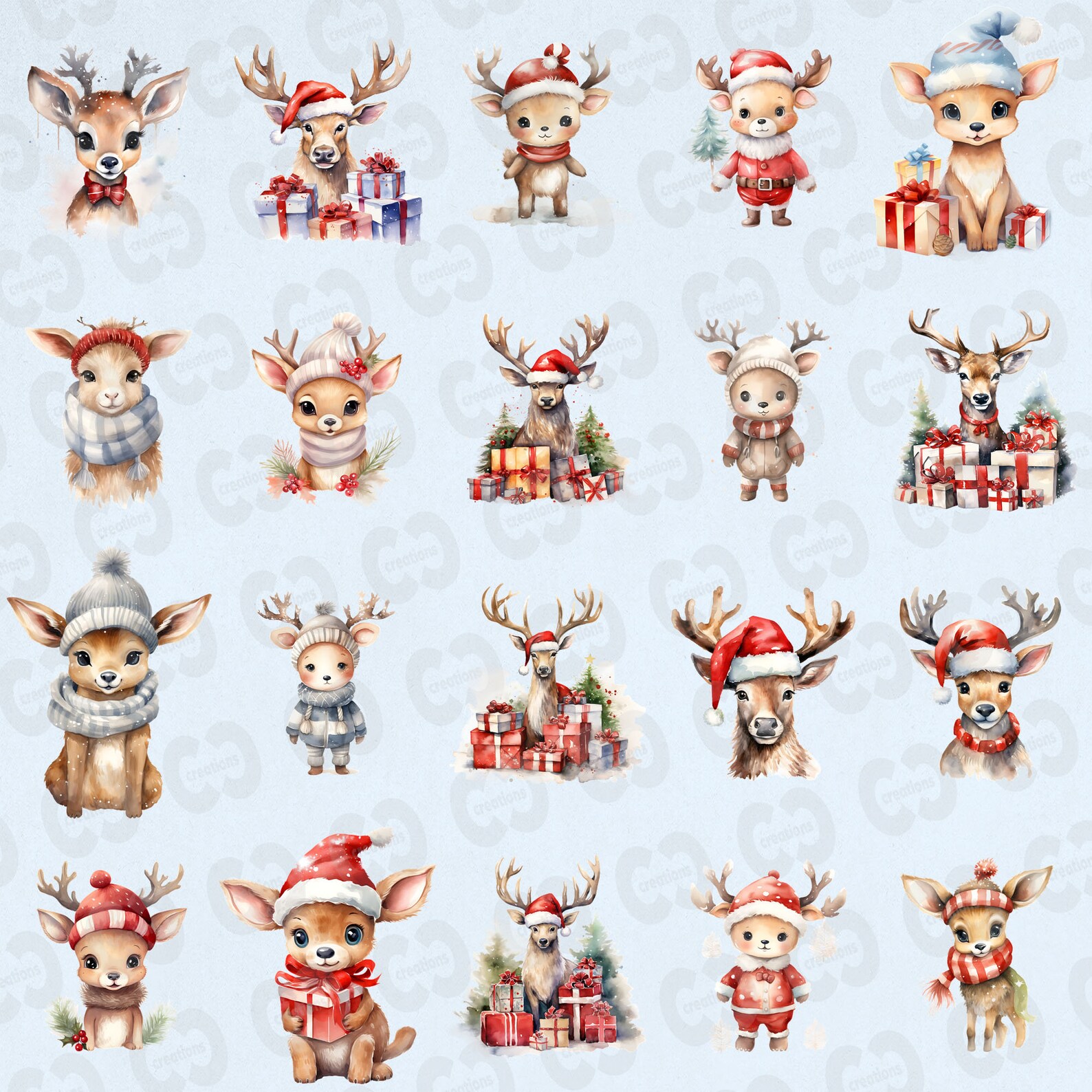Christmas Cute Reindeer Clipart Bundle, 100 Watercolor Kids Reindeer ...