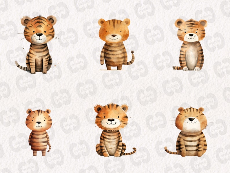 Watercolor Cute Tigers Clipart Bundle Safari Animal Graphics - Etsy