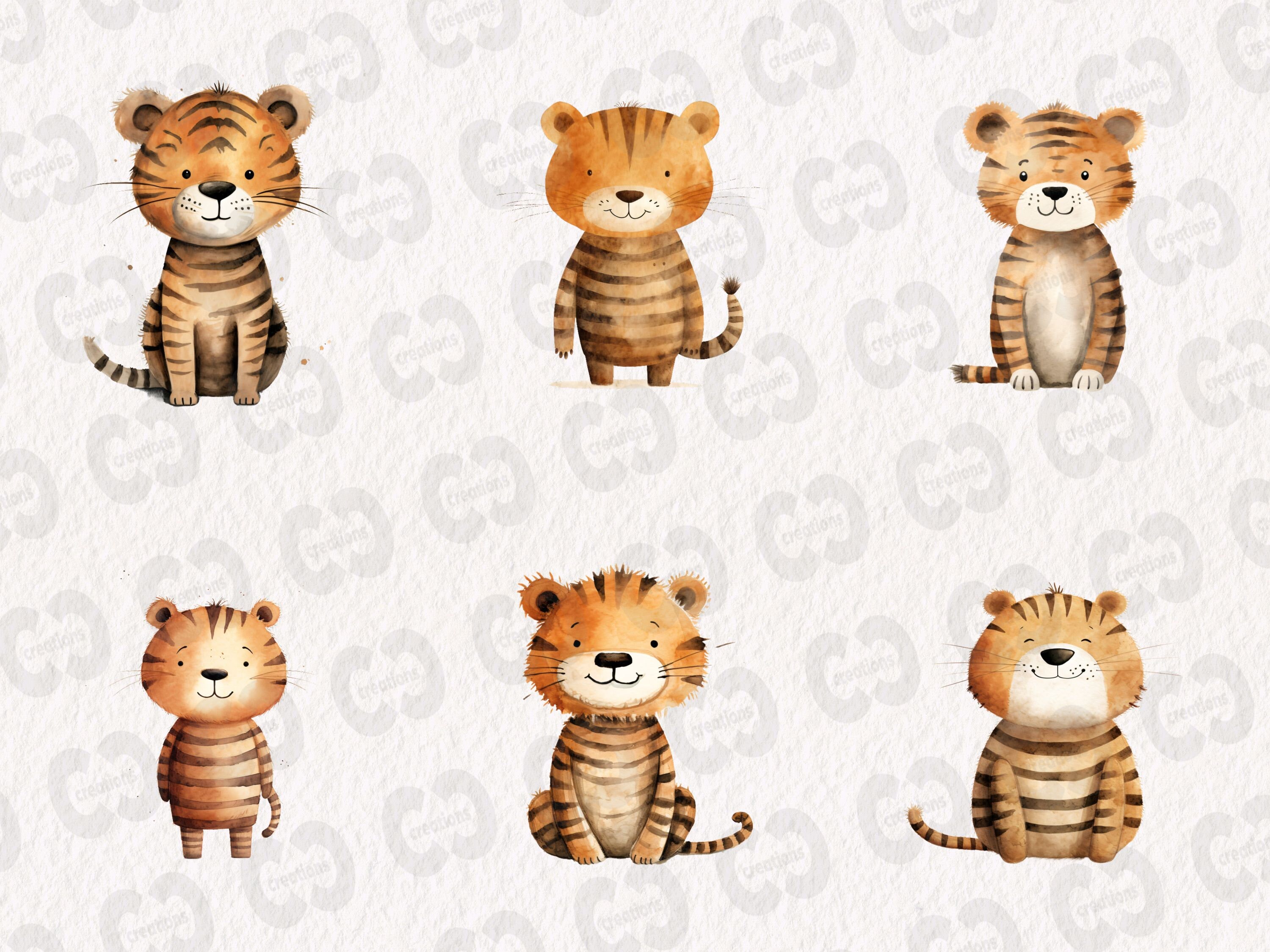 Watercolor Cute Tigers Clipart Bundle Safari Animal Graphics - Etsy