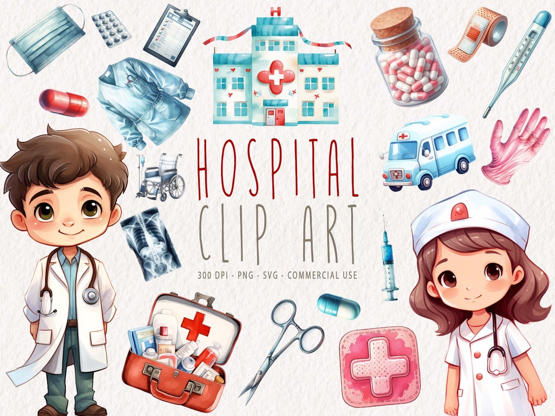 Cute Hospital Clipart Bundle, Watercolor Medical Graphics, Doctor PNG ...