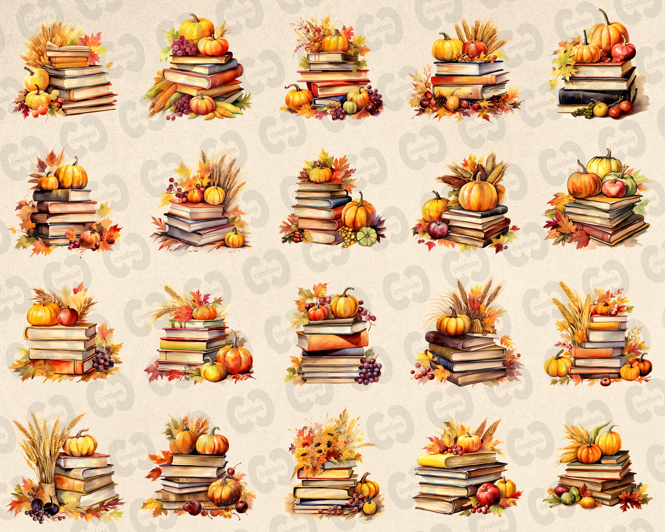 Watercolor Autumn Books Clipart, 60 Fall Stack of Books Graphics Clip ...