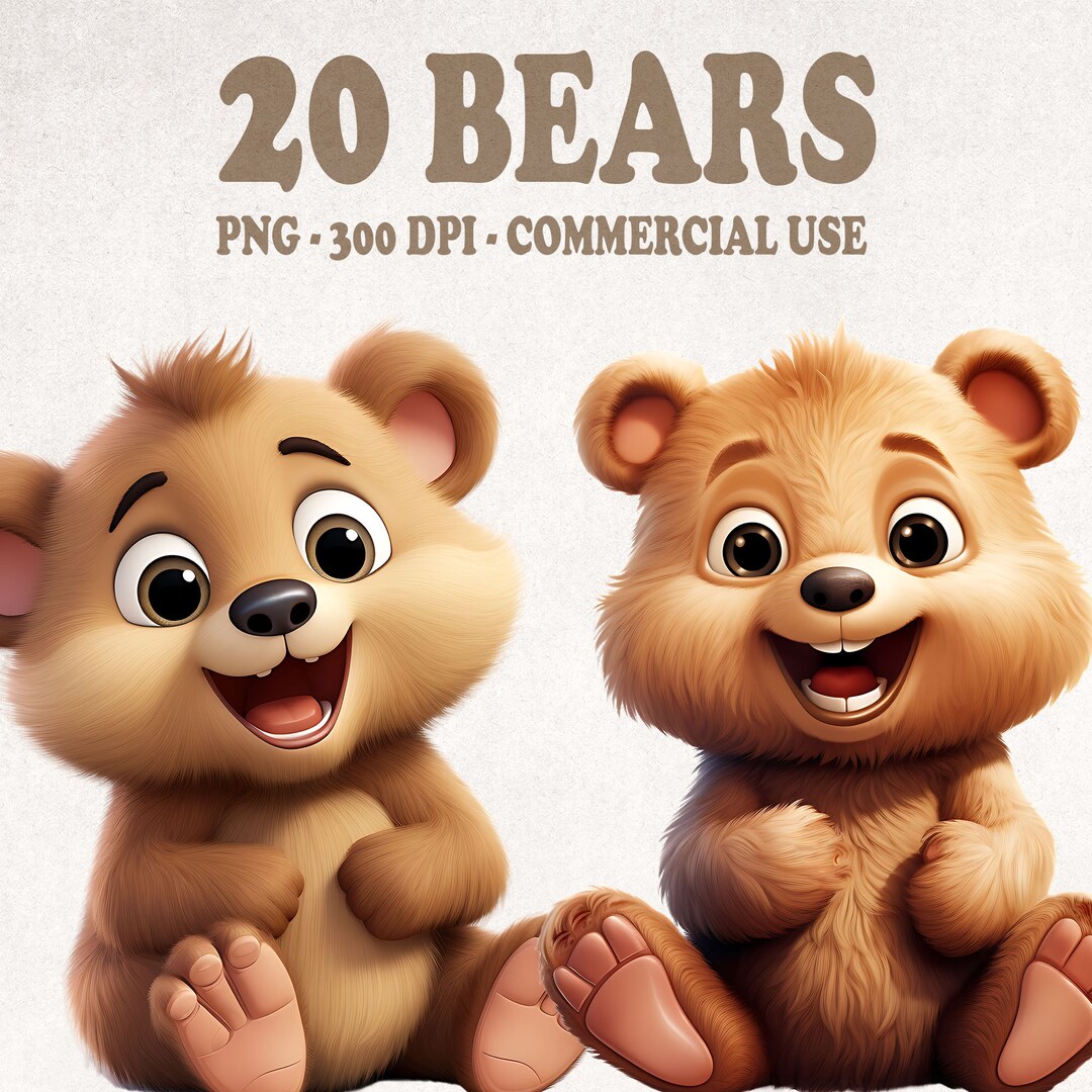 Cute Bear Clipart Bundle, Clip Art Set of 20 High Quality Pngs, Happy ...