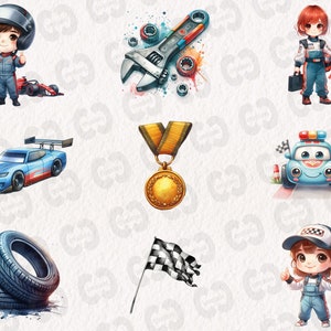 Watercolor Cute Racing Clipart Bundle, Race Car Graphics in PNG and SVG ...