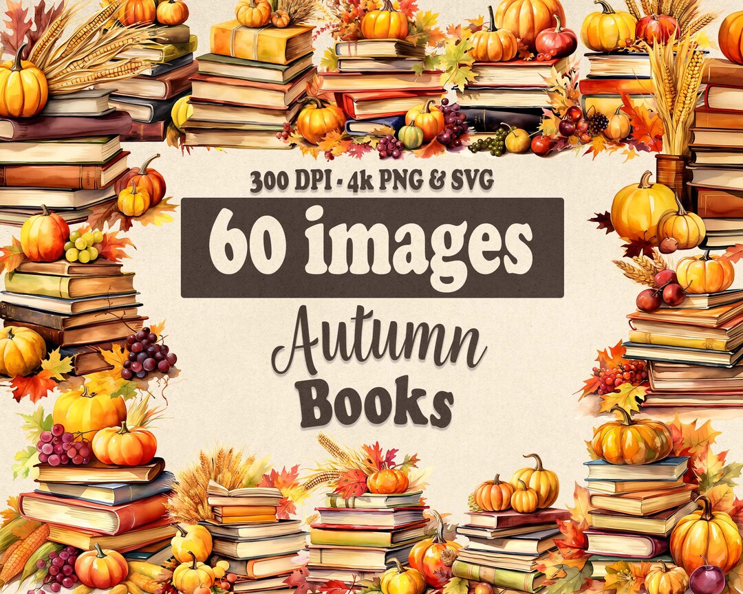 Watercolor Autumn Books Clipart, 60 Fall Stack of Books Graphics Clip ...
