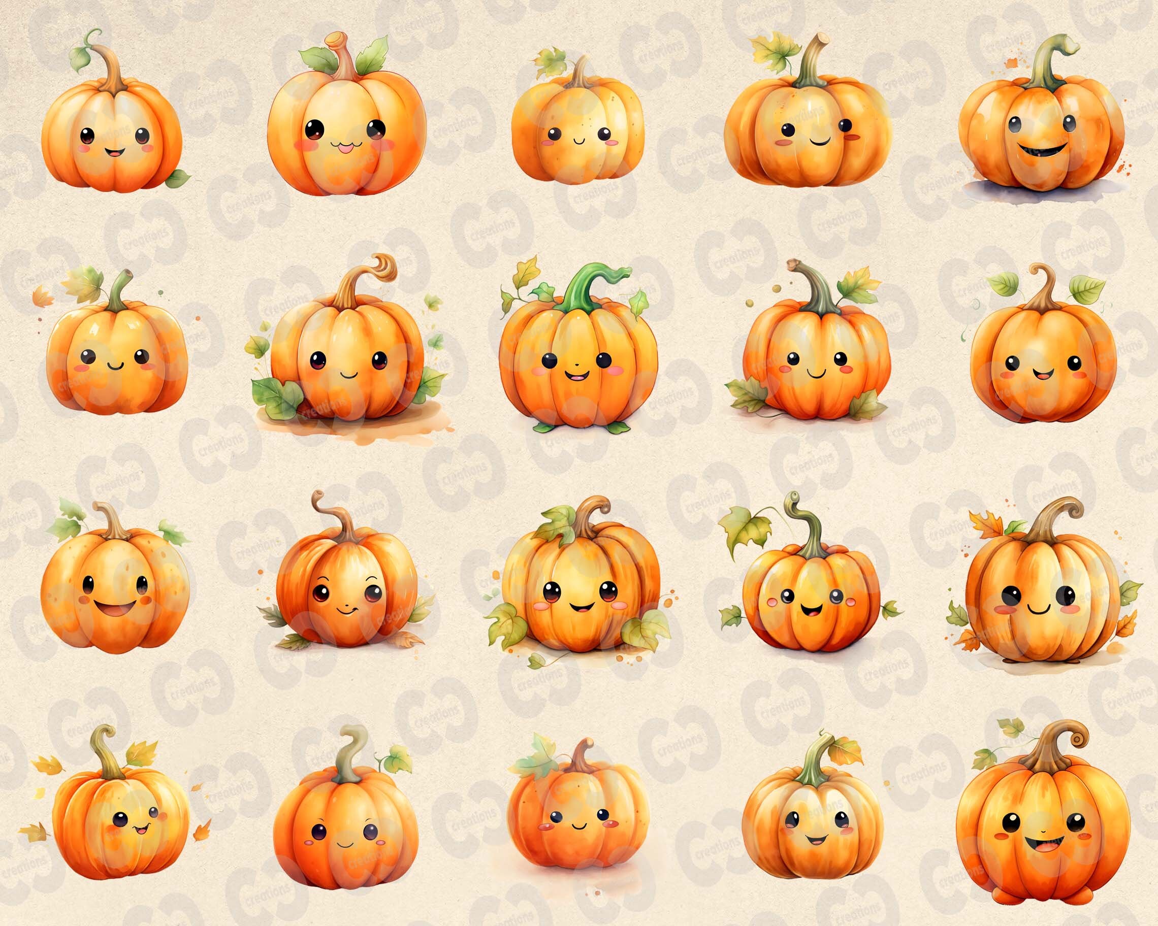 Autumn Cute Pumpkin Clipart Bundle, Watercolor Fall Pumpkin Clip Art ...