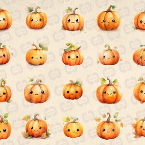 Autumn Cute Pumpkin Clipart Bundle, Watercolor Fall Pumpkin Clip Art ...