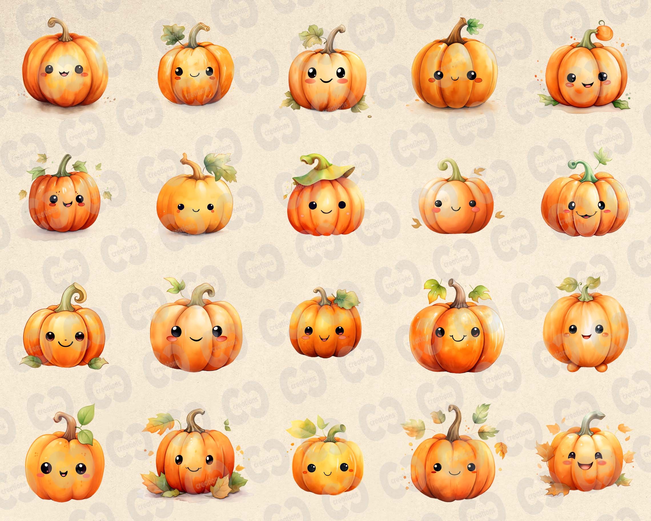 Autumn Cute Pumpkin Clipart Bundle, Watercolor Fall Pumpkin Clip Art ...