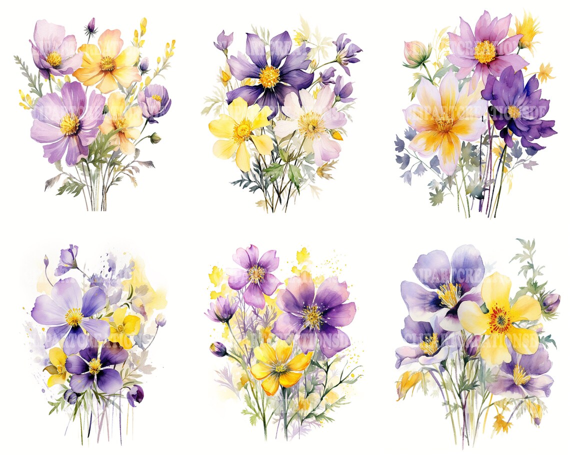 Wild Floral Summer Clipart Set Wild Flowers Watercolor Wild - Etsy