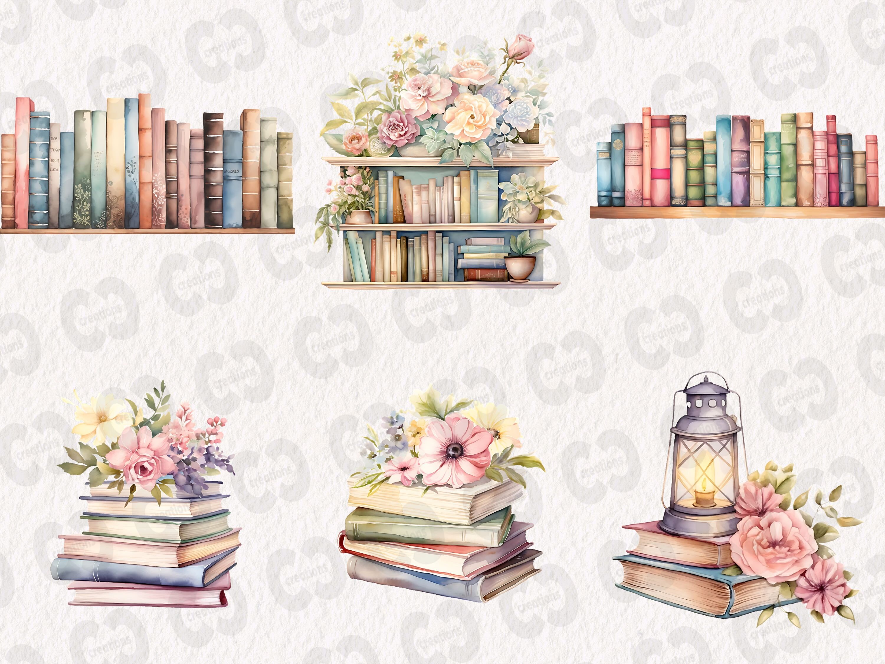 Watercolor Cottagecore Books Clipart, Pastel Book Graphics, Antique ...
