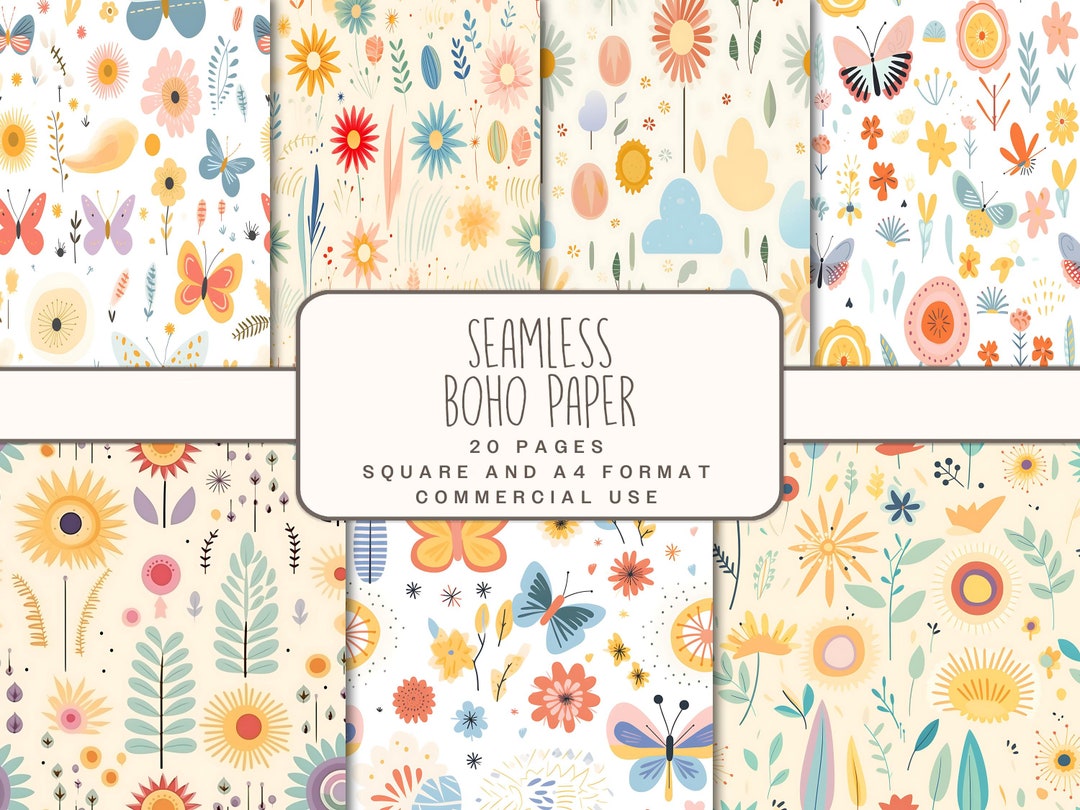 Seamless Boho Digital Paper, Boho Seamless Pattern in JPG, A4 Boho ...