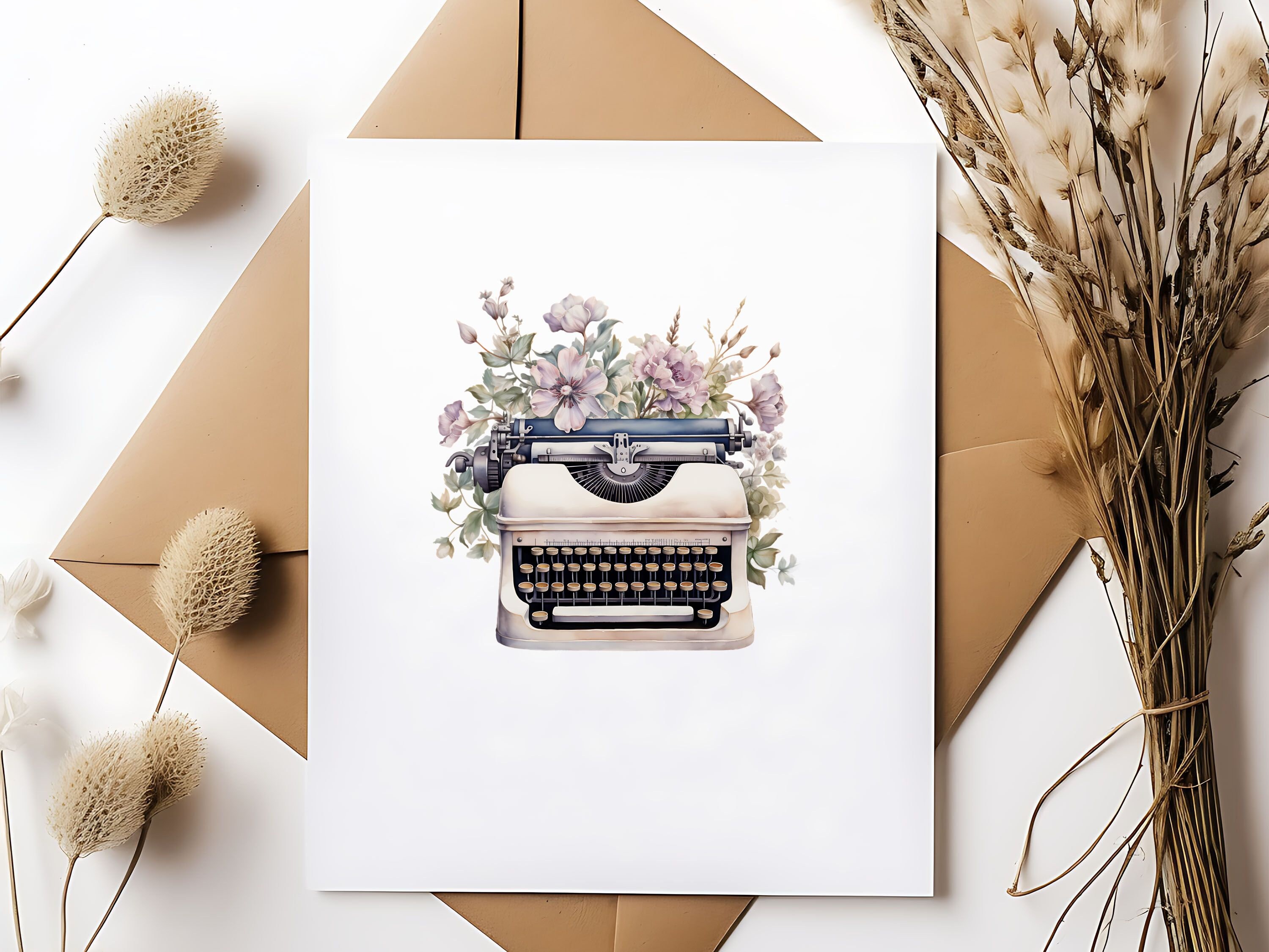 Watercolor Floral Typewriters Clipart Cute Flower Graphics in - Etsy