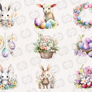 Watercolor Easter Clipart Bundle, PNG & SVG Easter Graphics, Cute Bunny ...