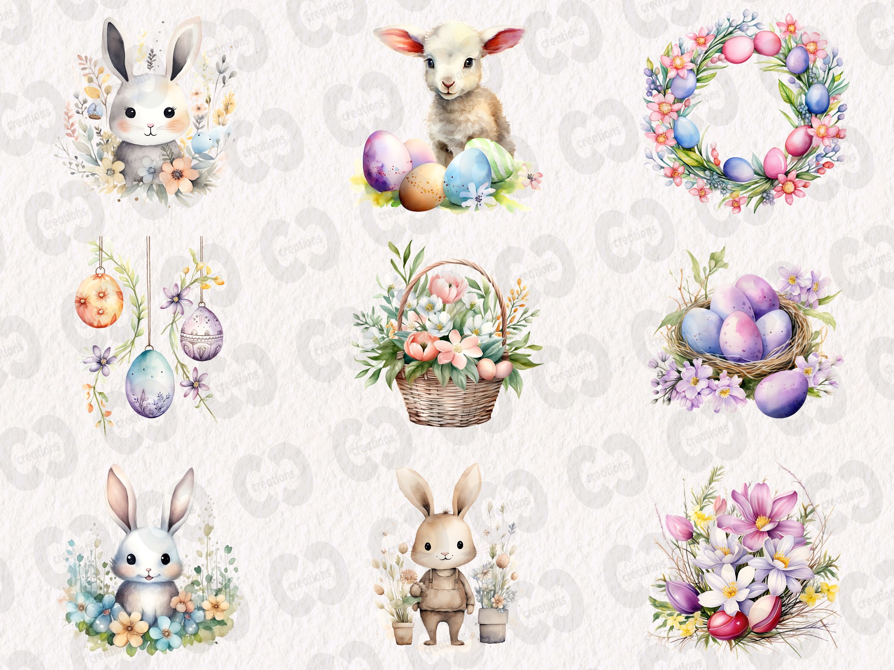Watercolor Easter Clipart Bundle, PNG & SVG Easter Graphics, Cute Bunny ...