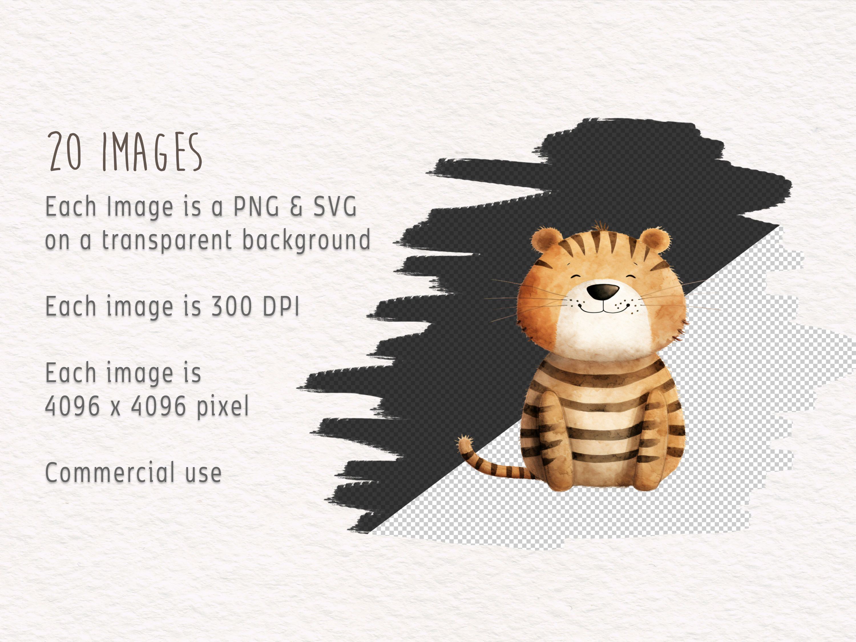 Watercolor Cute Tigers Clipart Bundle, Safari Animal Graphics in PNG ...
