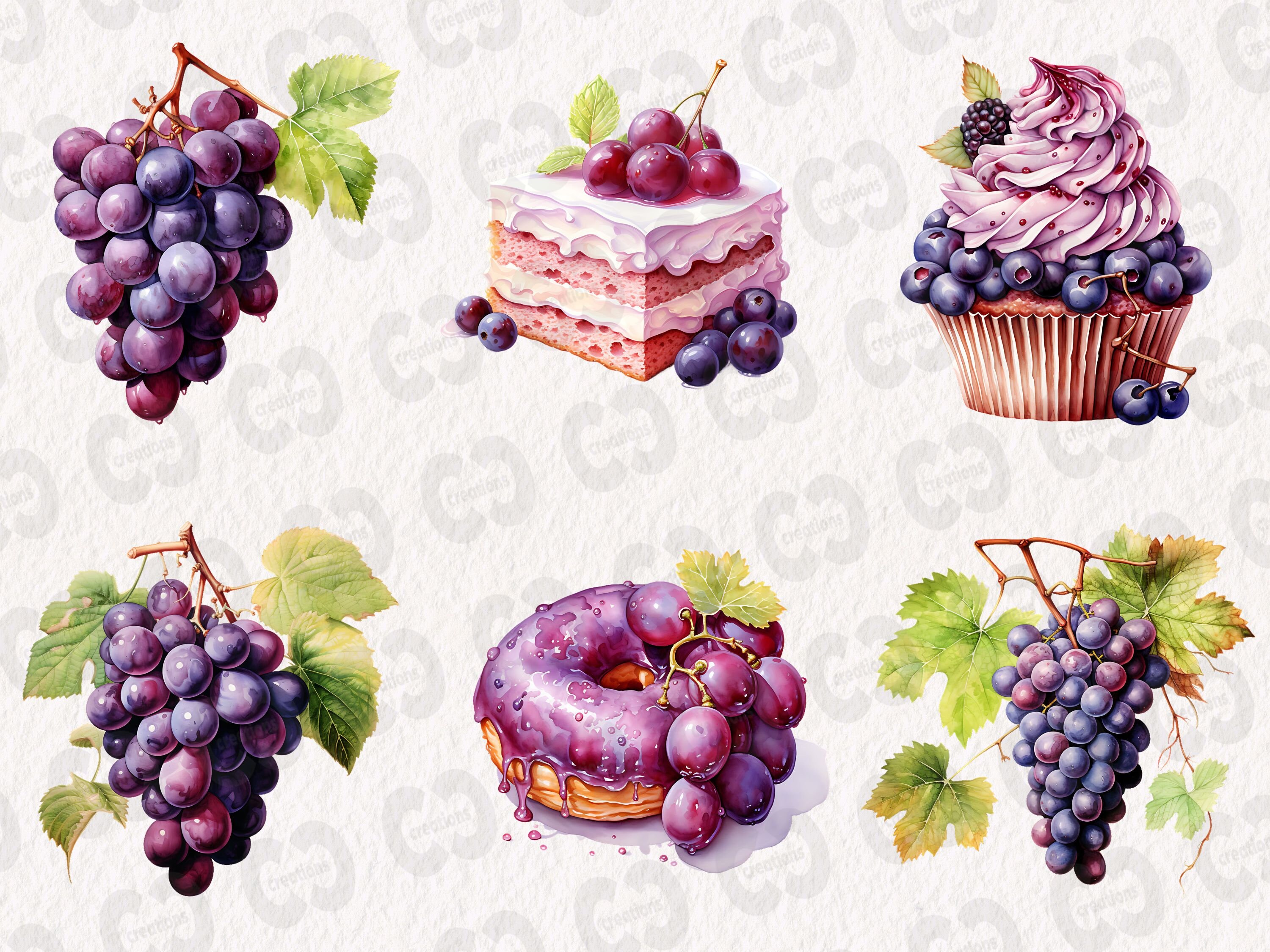 Watercolor Grapes Clipart Bundle Cute Food Graphics in PNG - Etsy
