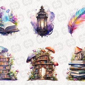 Watercolor Fairy Books Clipart, Fairytale Fantasy Graphics, Floral Book ...