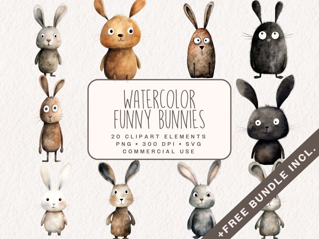 Watercolor Funny Bunny Clipart, Cute Easter Graphics in PNG and SVG ...