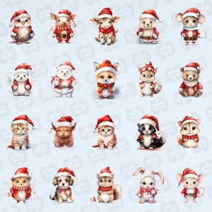 Christmas Cute Baby Animals Clipart Bundle, Watercolor Christmas Clip ...