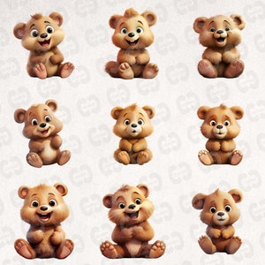 Cute Bear Clipart Bundle, Clip Art Set of 20 High Quality Pngs, Happy ...