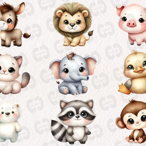 Watercolor Cute Animals Clipart, Cute Animal PNG Bundle, Watercolor ...