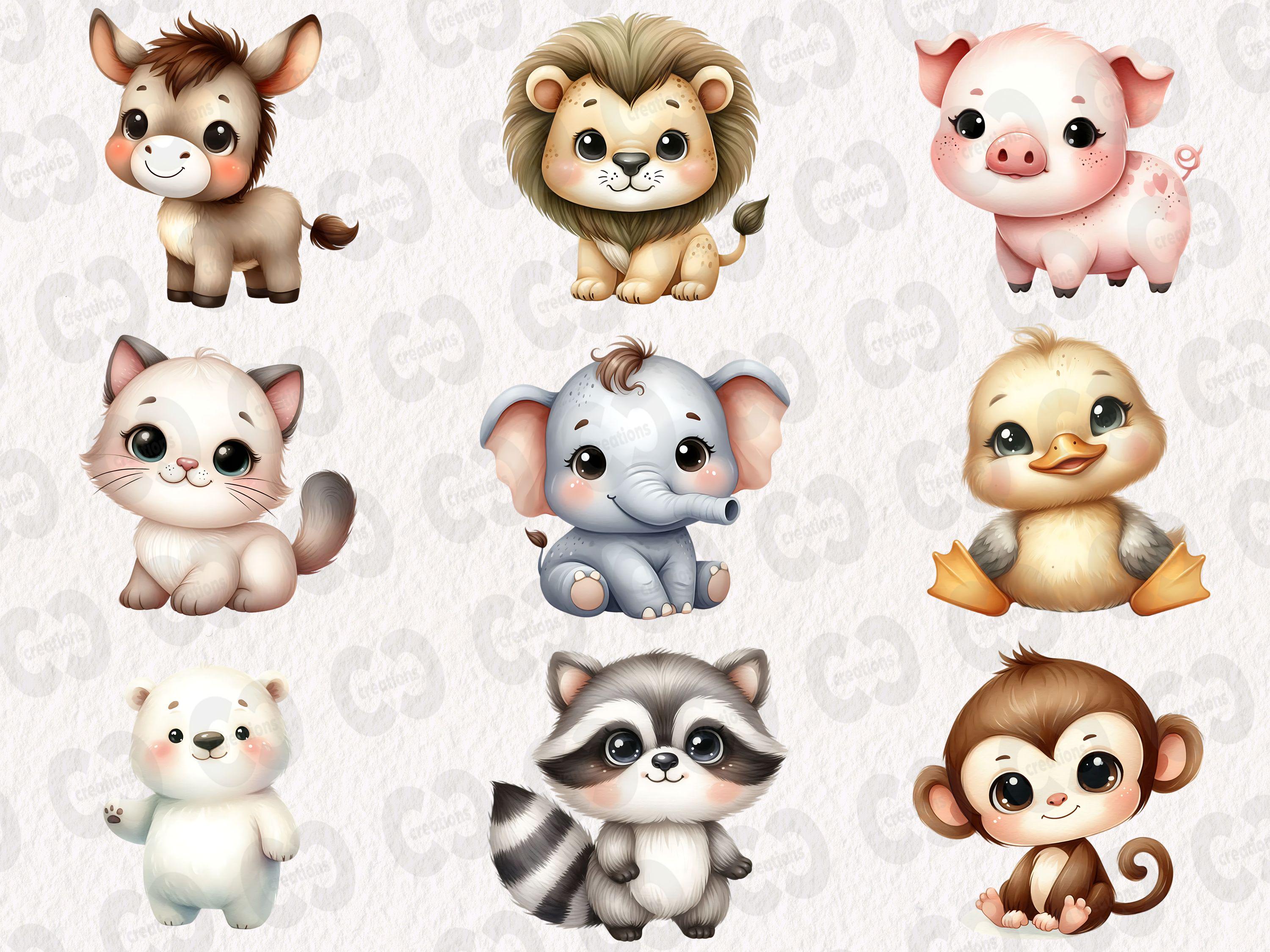 Watercolor Cute Animals Clipart, Cute Animal PNG Bundle, Watercolor ...