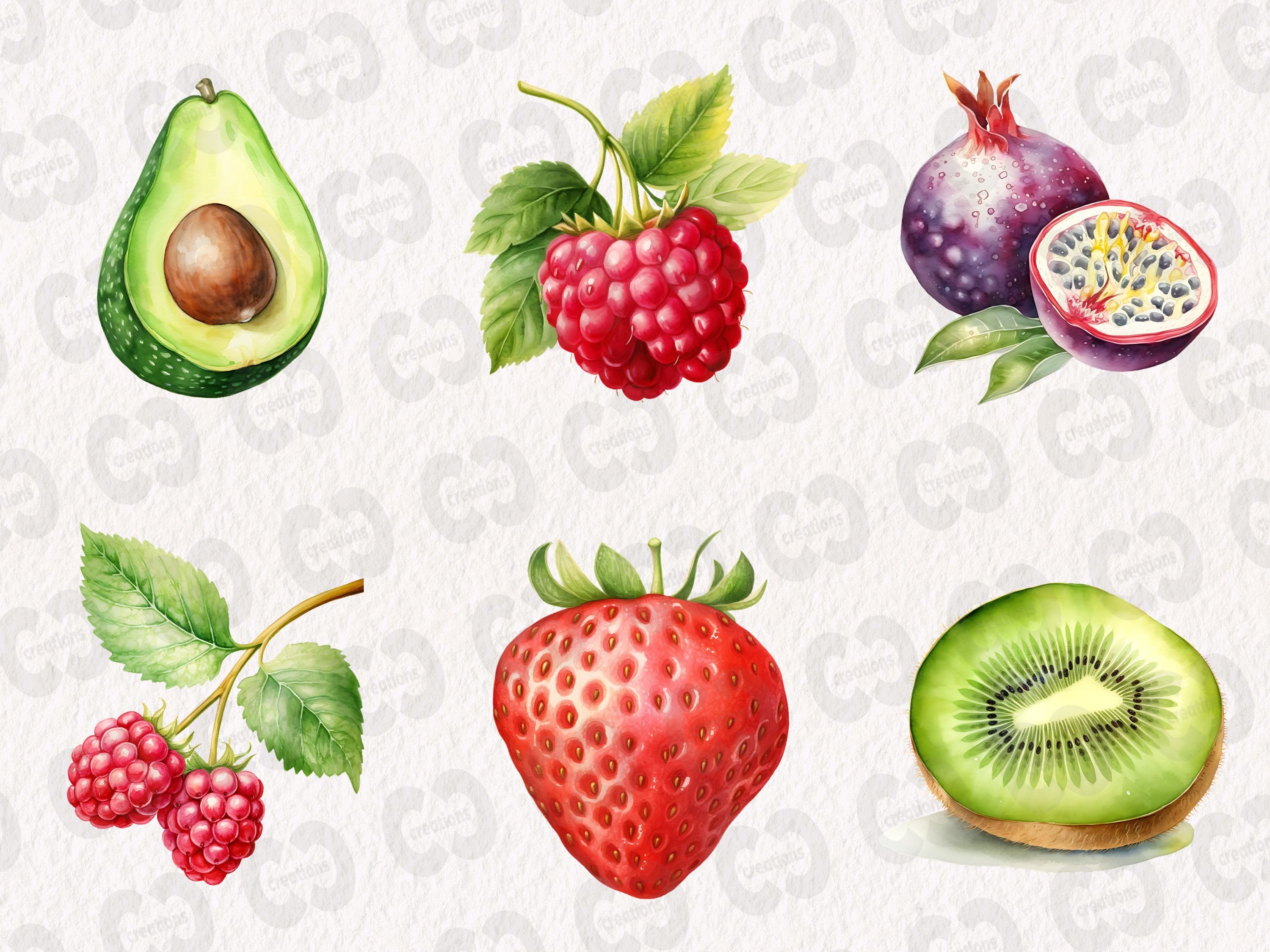 Watercolor Fruits Clipart Bundle, Cute Food Graphics in PNG and SVG ...