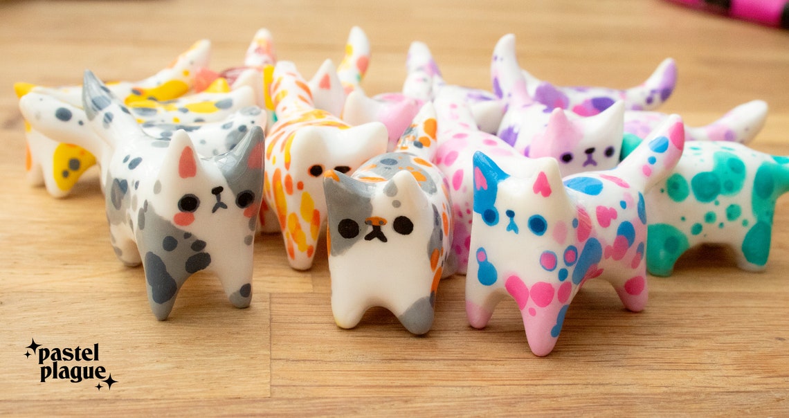 Handmade Painted Cute Quirky Clay Kitty Cat Figurine / Lucky - Etsy UK