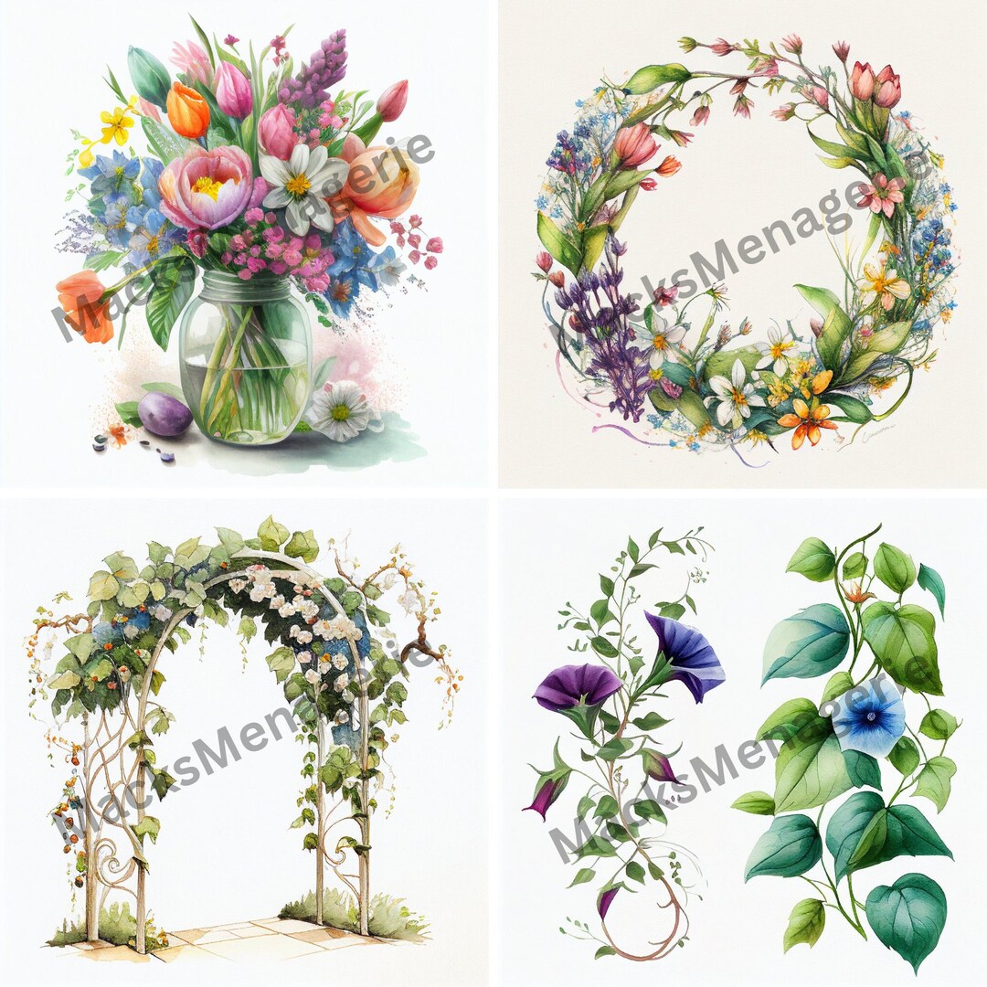 Spring Flowers Watercolor Floral, PNG, Commercial Use - Etsy