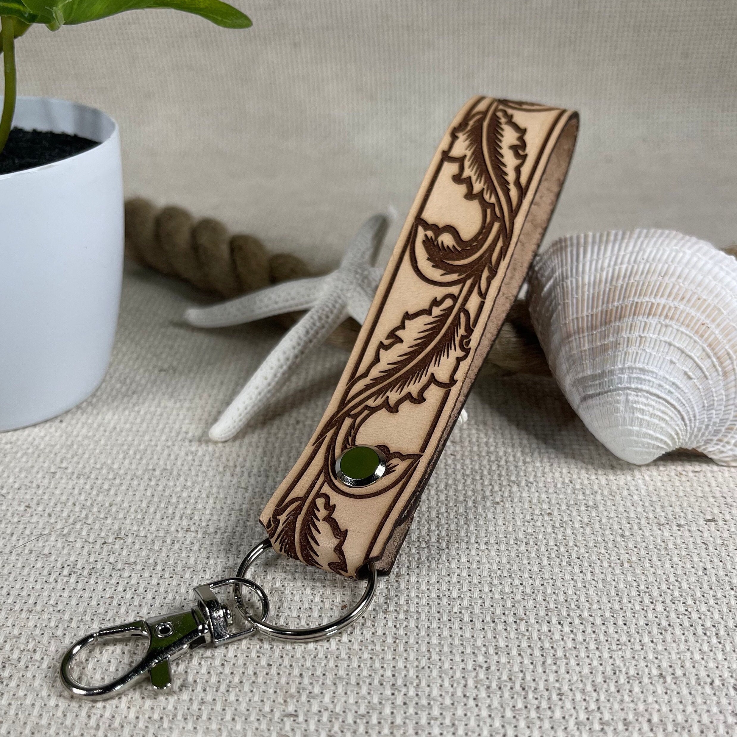 Engraved Tooled Leather Styled Floral Keychain | Keychains Strap ...