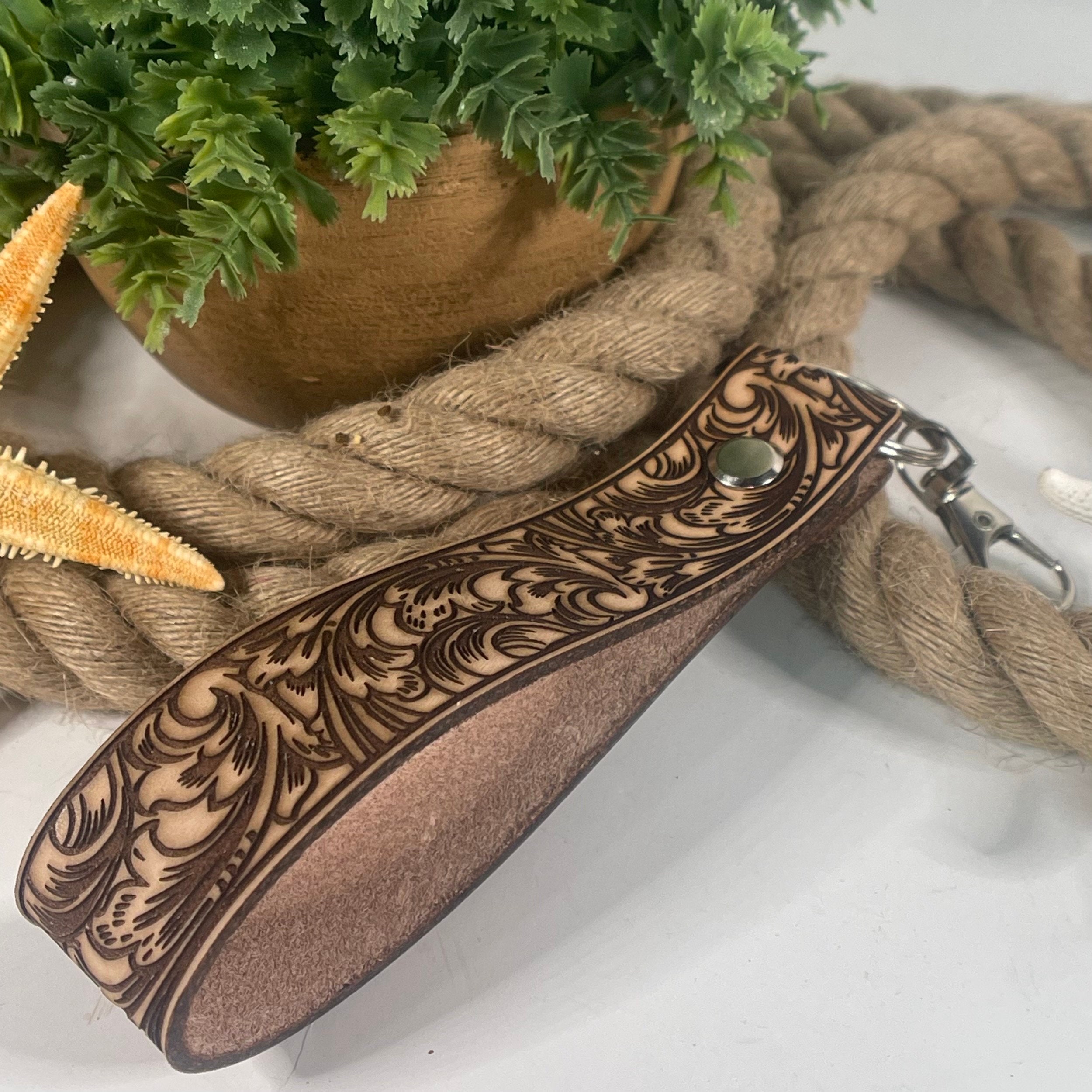 WTL001 | Engraved Tooled Leather Styled Floral Keychain | Keychains ...