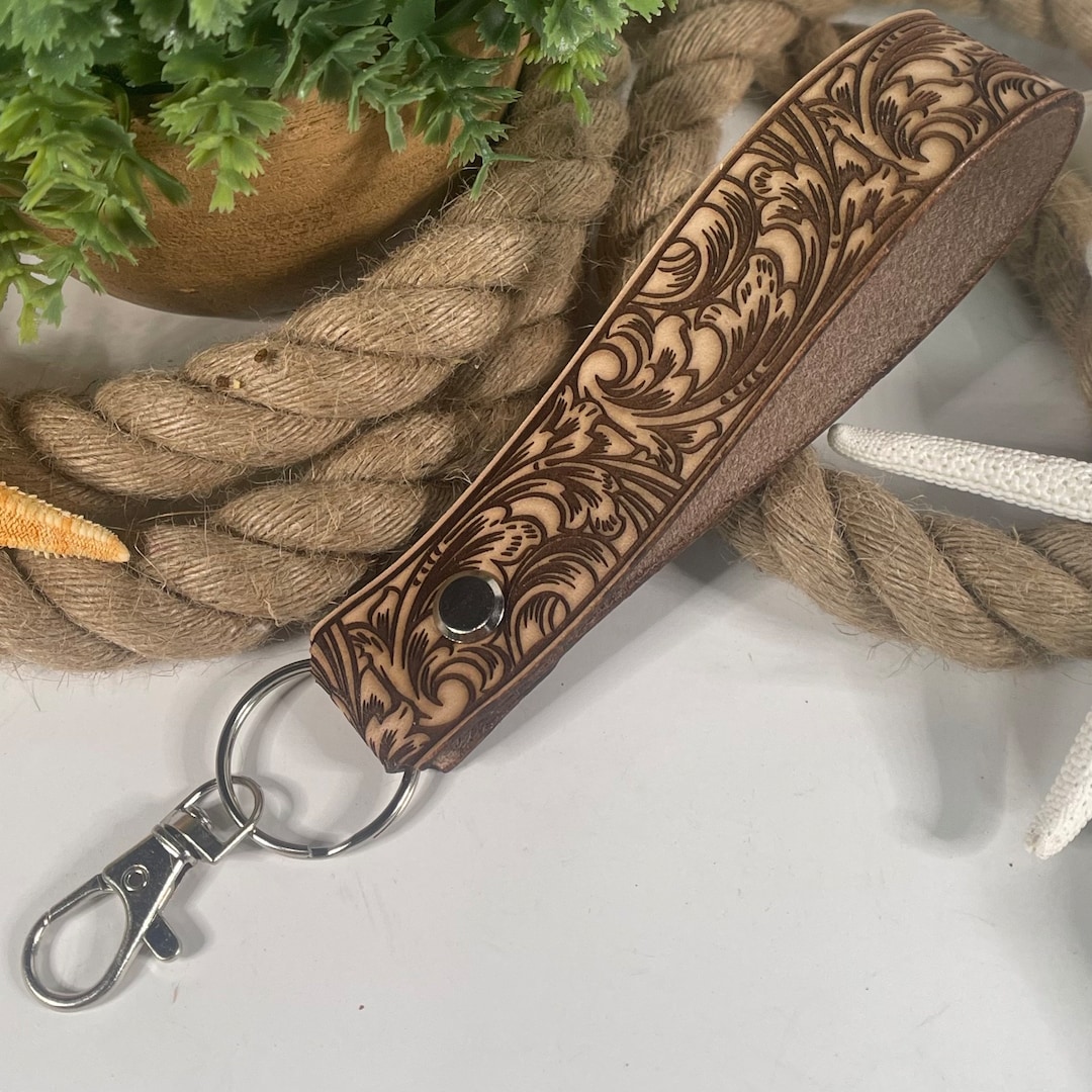 WTL001 | Engraved Tooled Leather Styled Floral Keychain | Keychains ...