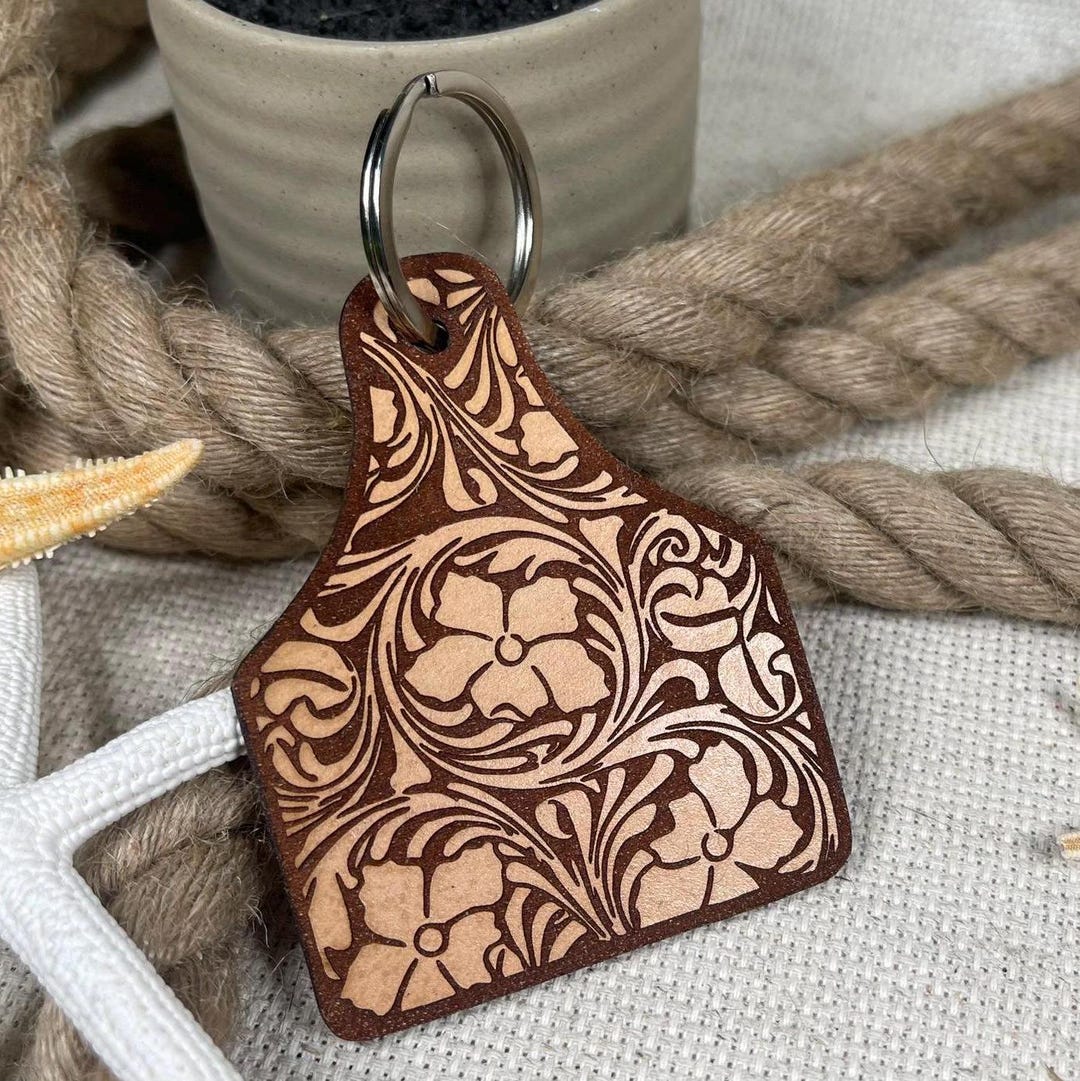 Tooled Style Western Leather Keychain | Cowgirl Keychain | Cow Tag ...