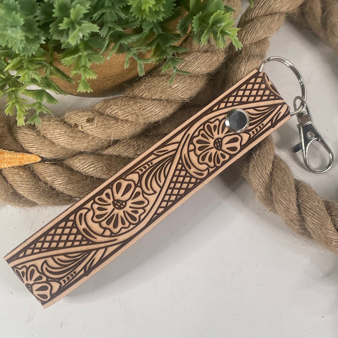 WTL017 | Engraved Tooled Leather Styled Floral Keychain | Keychains ...