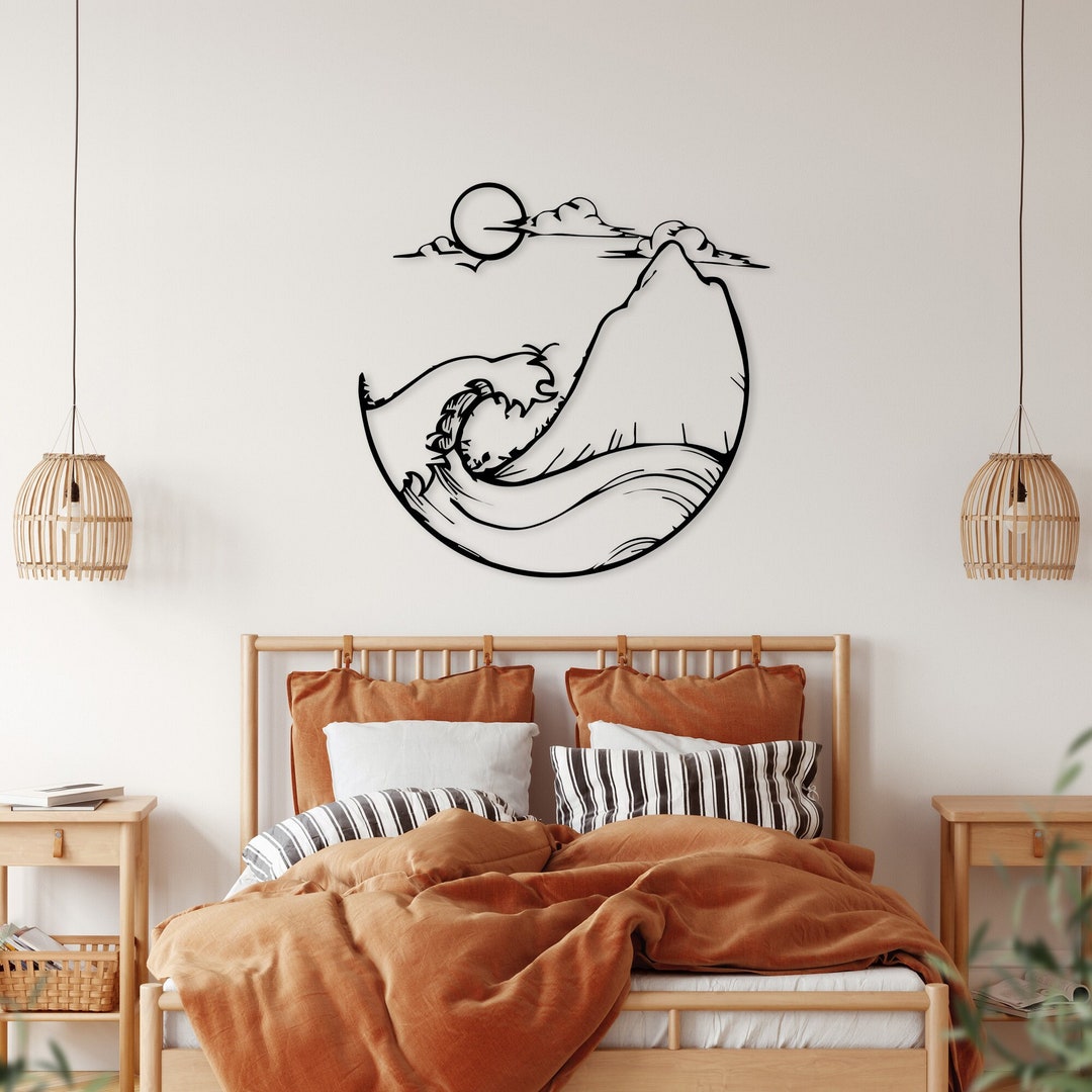 Kamagawa Oki Nami Ura Wall Art, Minimalist Line Art, Metal Wall Decor ...