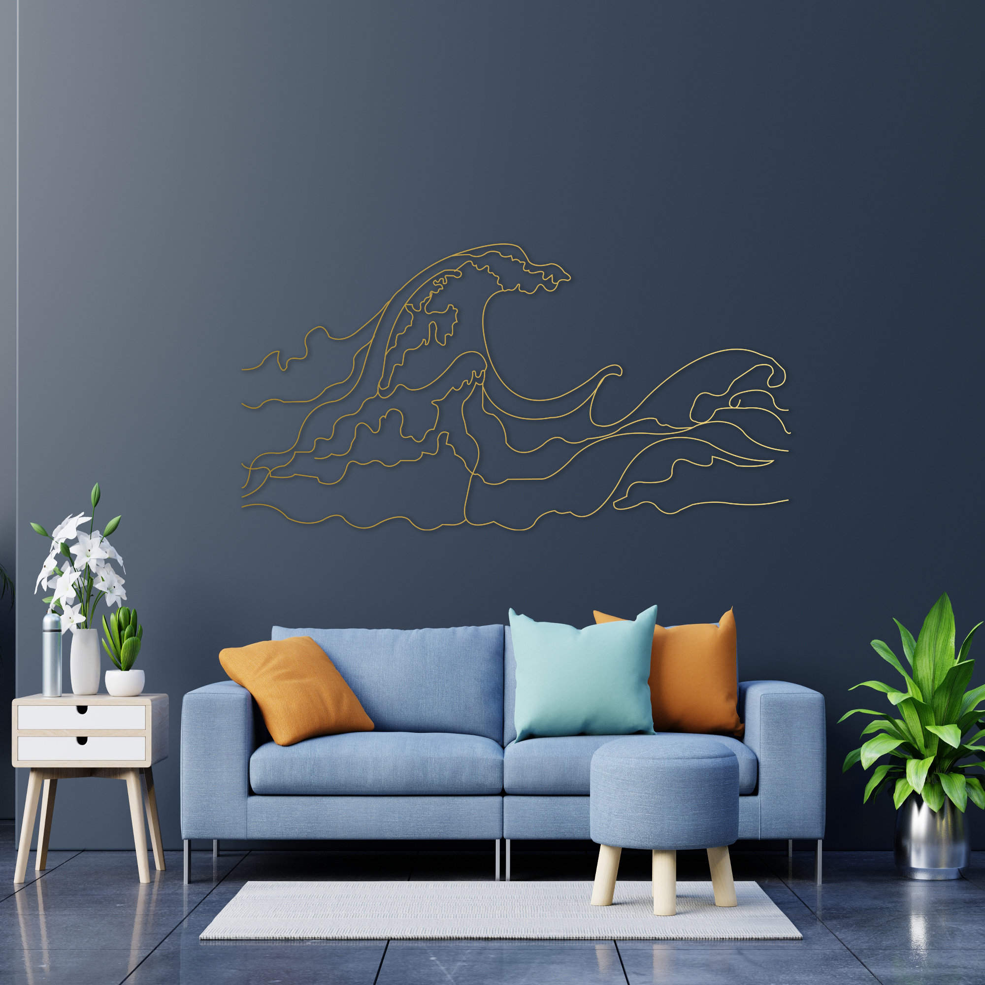Great Waves Metal Wall Art Minimalist Line Art Metal Wall - Etsy